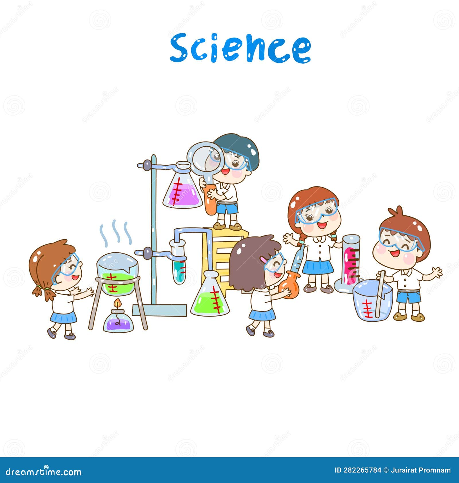 Cartoon Kids Learning Science Classroom. Stock Illustration ...