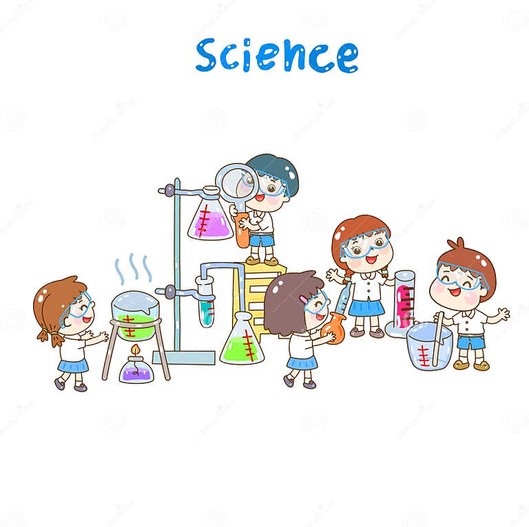 Cartoon Kids Learning Science Classroom. Stock Illustration ...