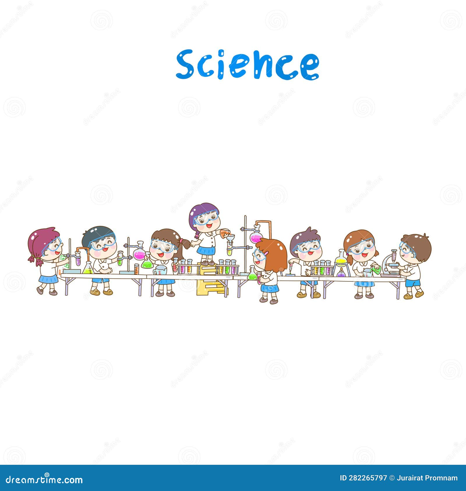 Cartoon Kids Learning Science Classroom. Stock Illustration ...