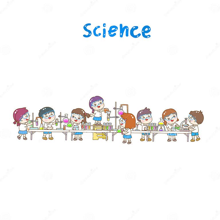 Cartoon Kids Learning Science Classroom. Stock Illustration ...