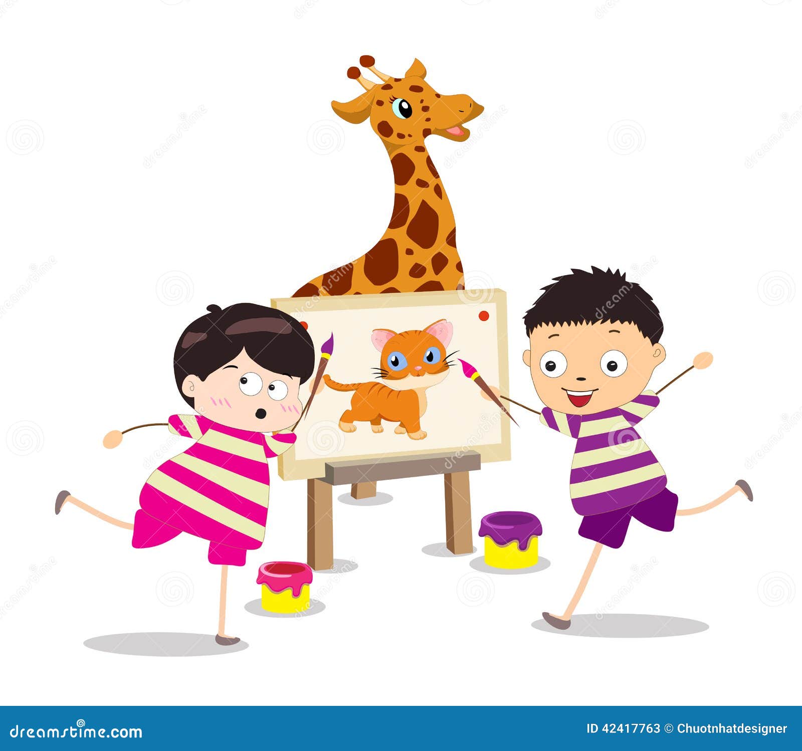 Cartoon kids with painting stock vector. Illustration of studying ...