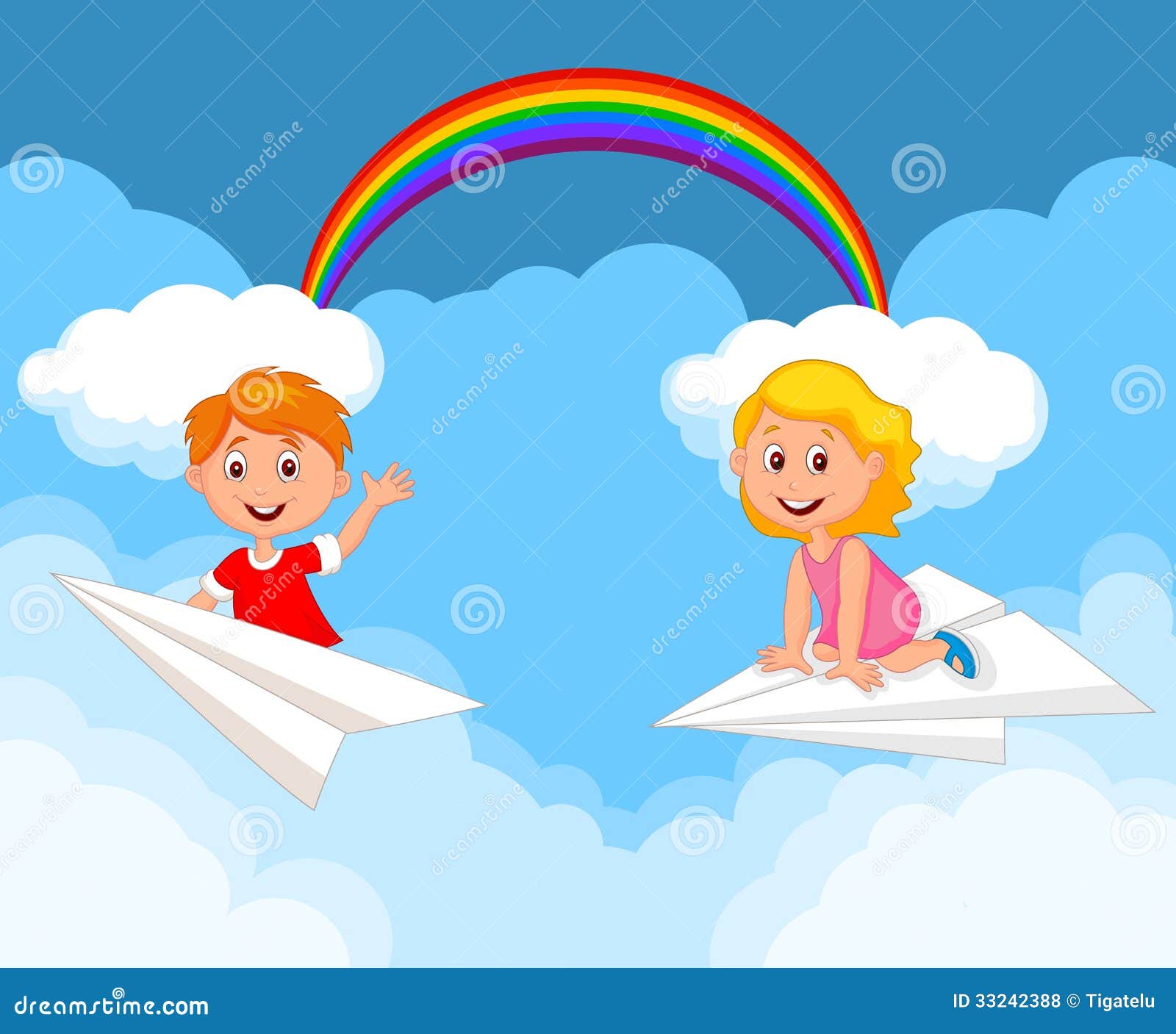 Cartoon Kids on a Paper Plane Stock Vector - Illustration of leisure ...
