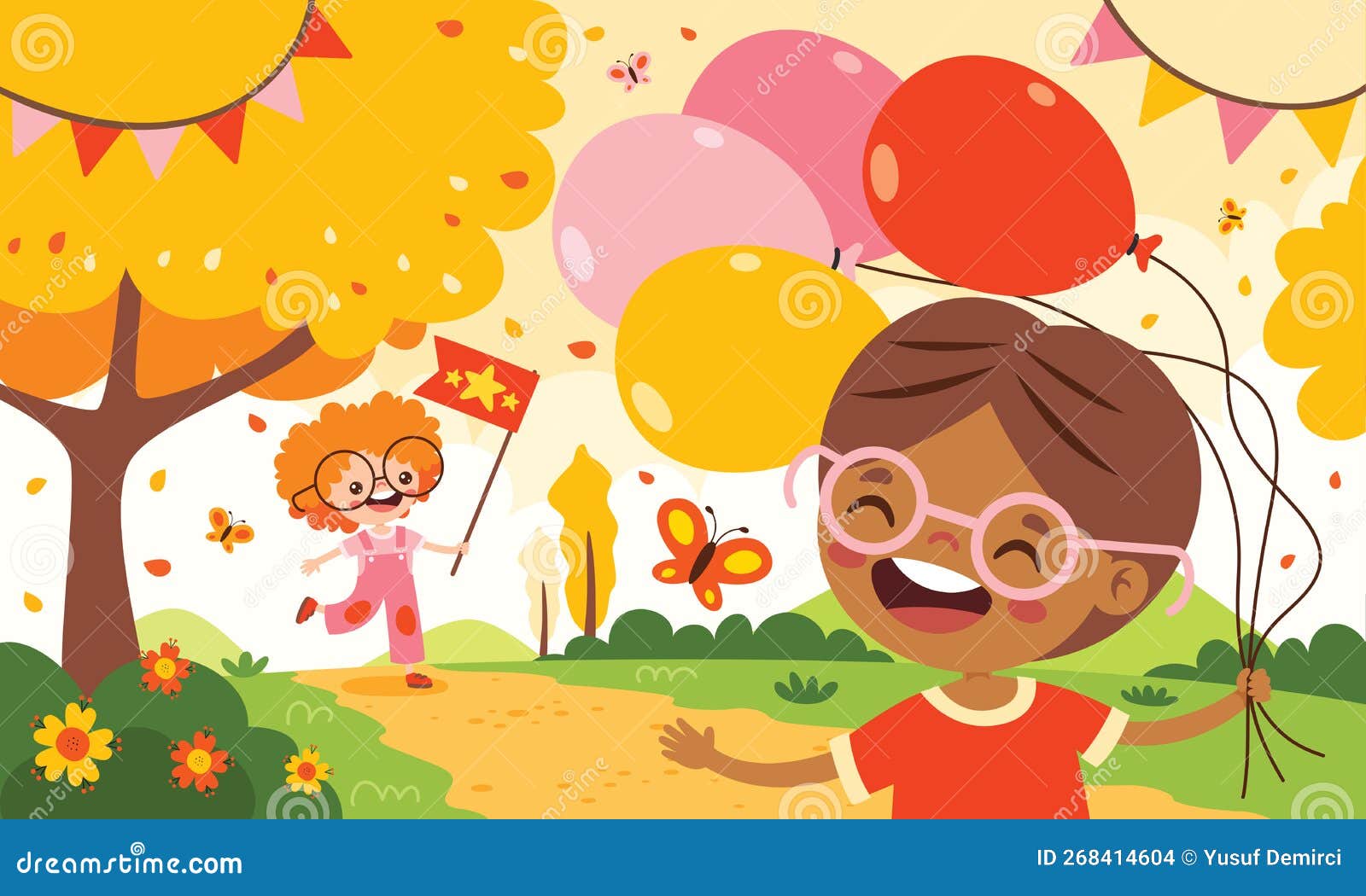 Cartoon Kids Playing at Nature Stock Vector - Illustration of park ...