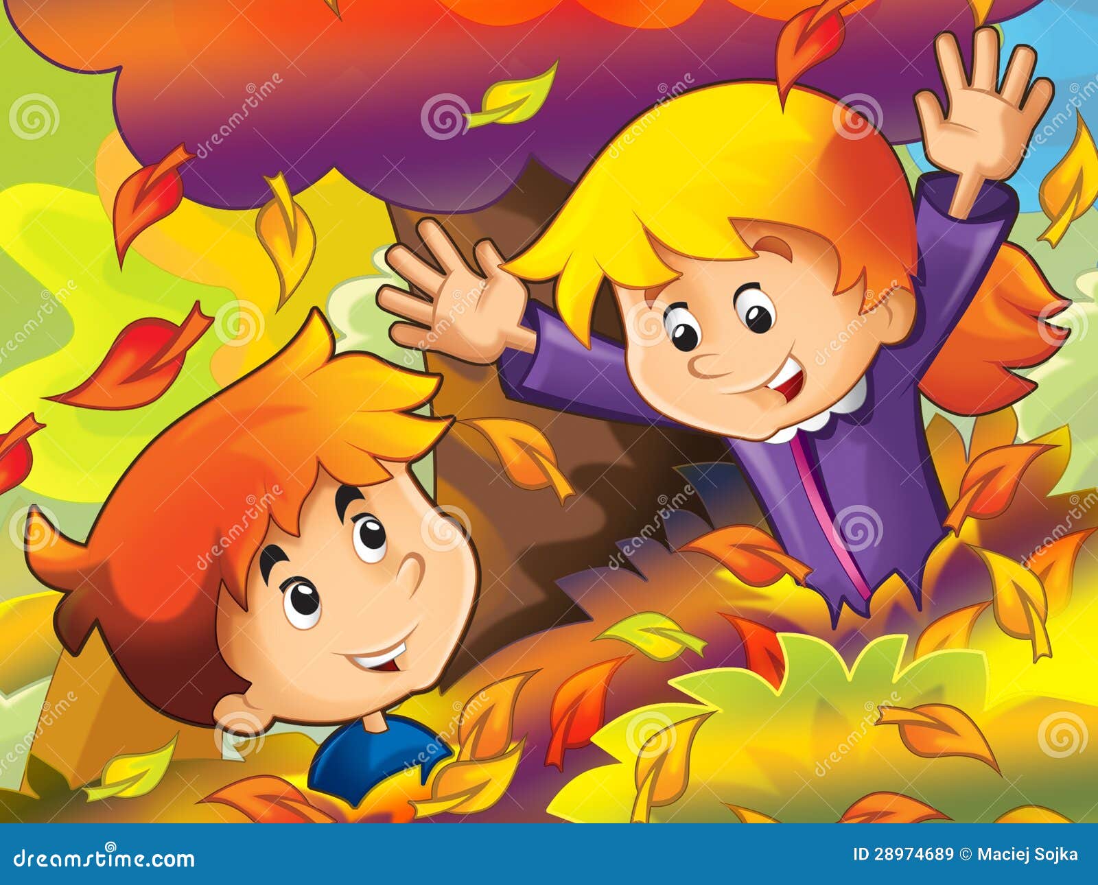 Cartoon Kids Playing in Park - Autumn Stock Illustration - Illustration ...