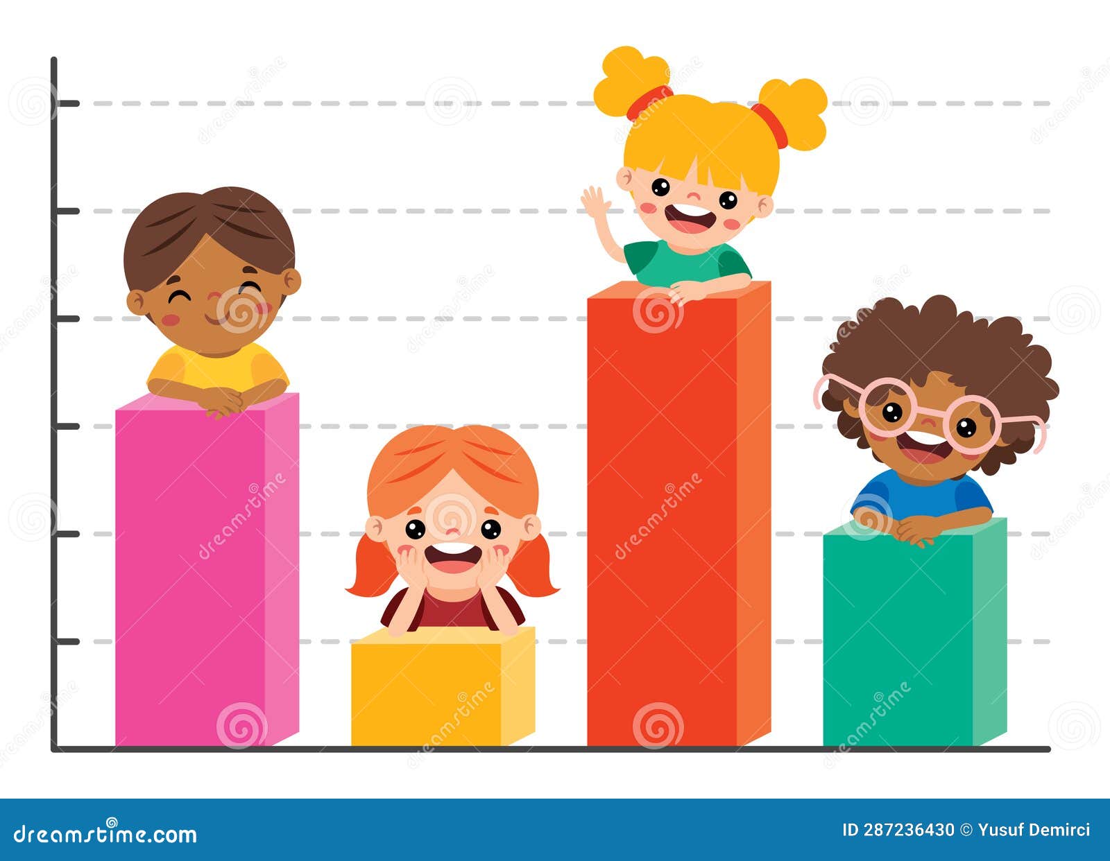 Cartoon Kids Posing on Bar Graphh Stock Illustration - Illustration of ...