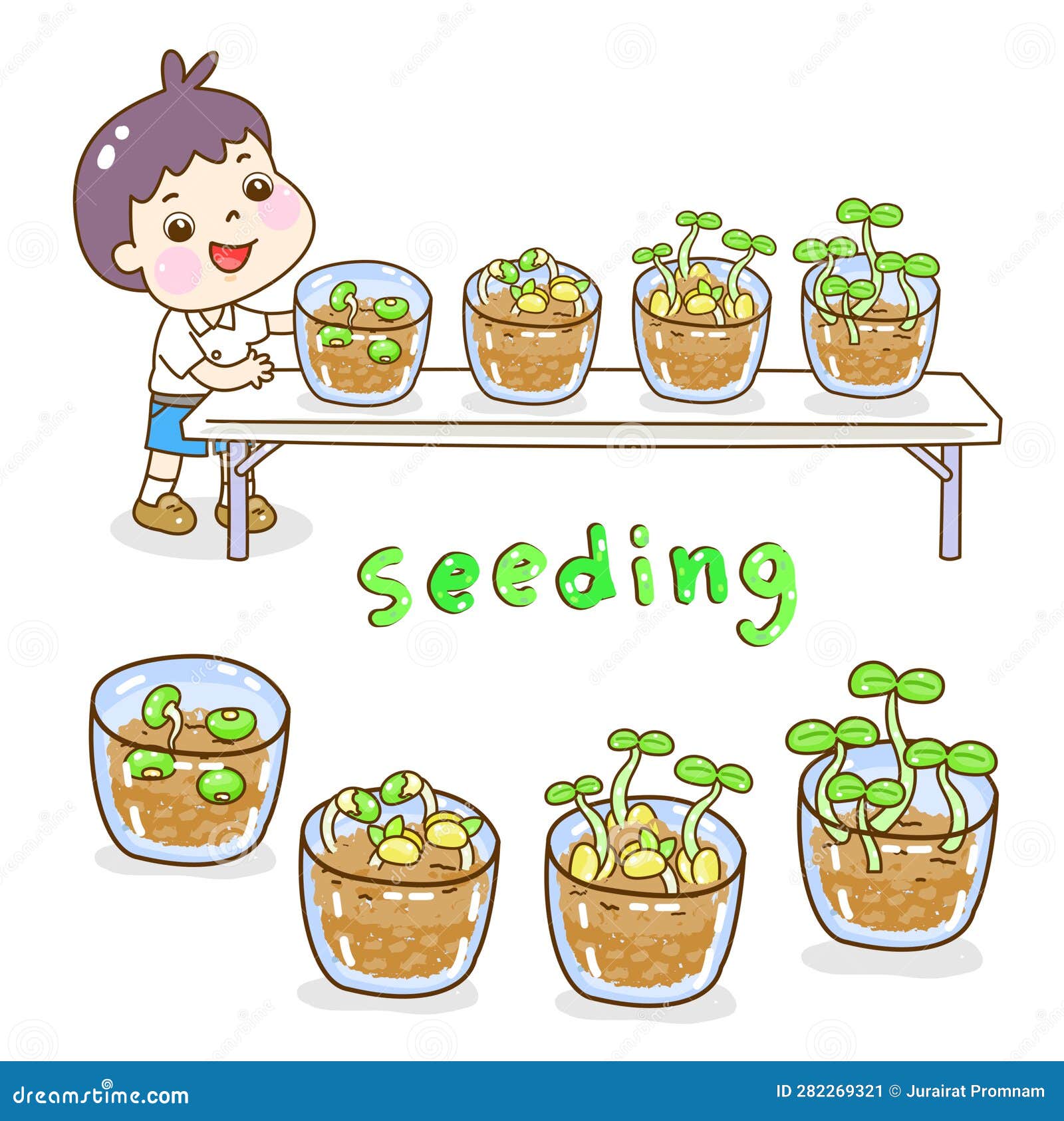 Cartoon Kids and Seeding Vector. Stock Illustration - Illustration of ...