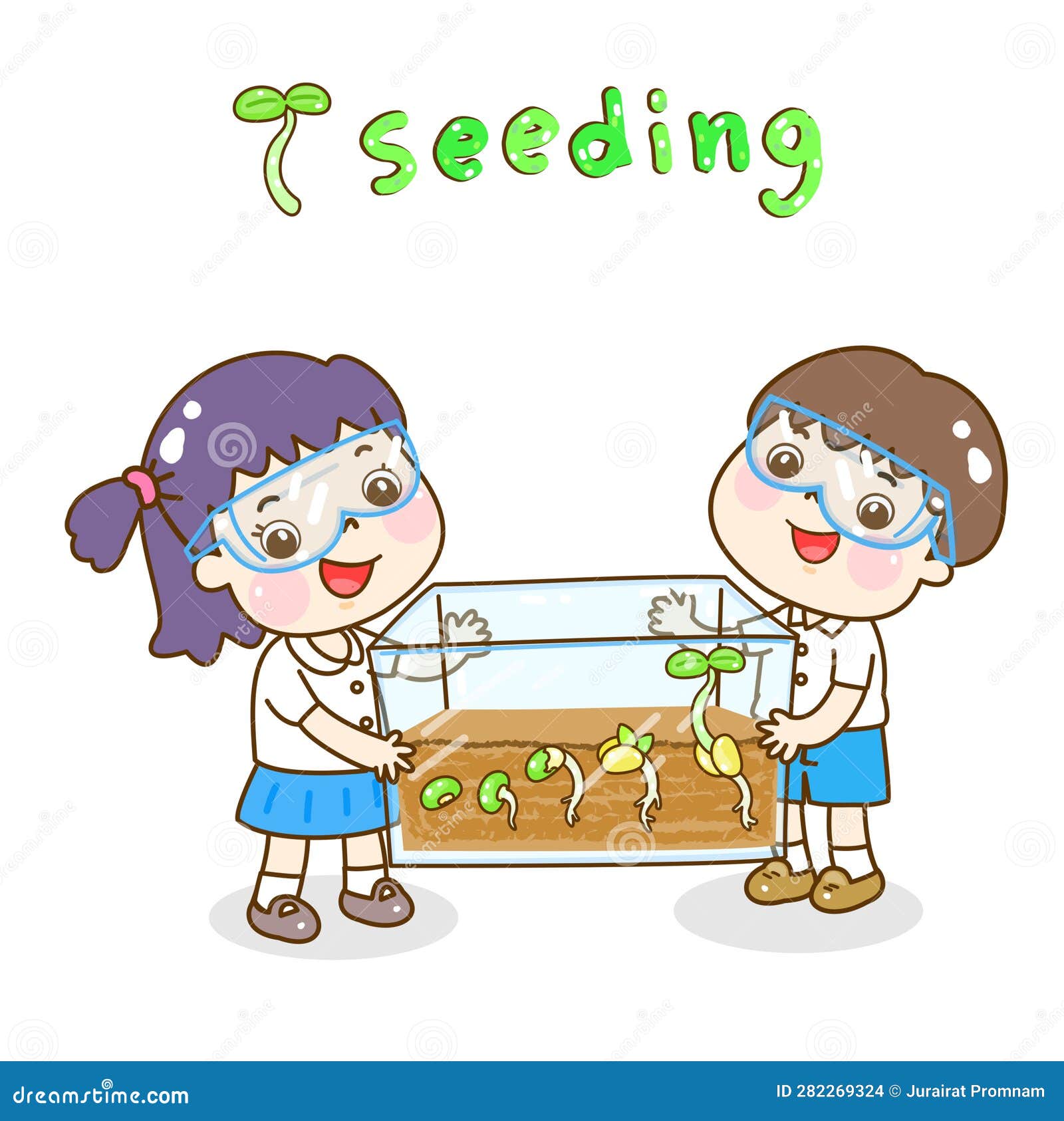 Cartoon Kids and Seeding Vector. Stock Illustration - Illustration of ...