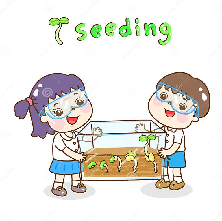 Cartoon Kids and Seeding Vector. Stock Illustration - Illustration of ...