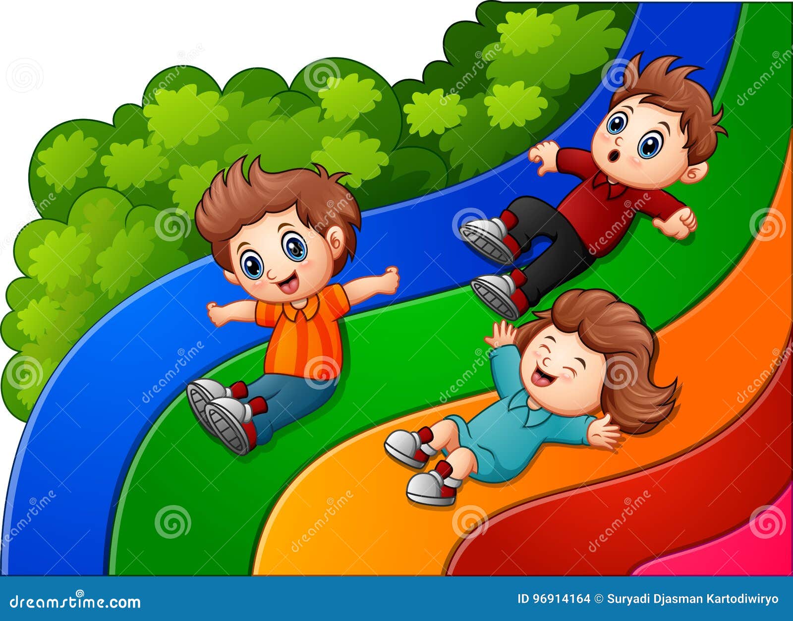 Cartoon kids sliding down stock vector. Illustration of kids - 96914164