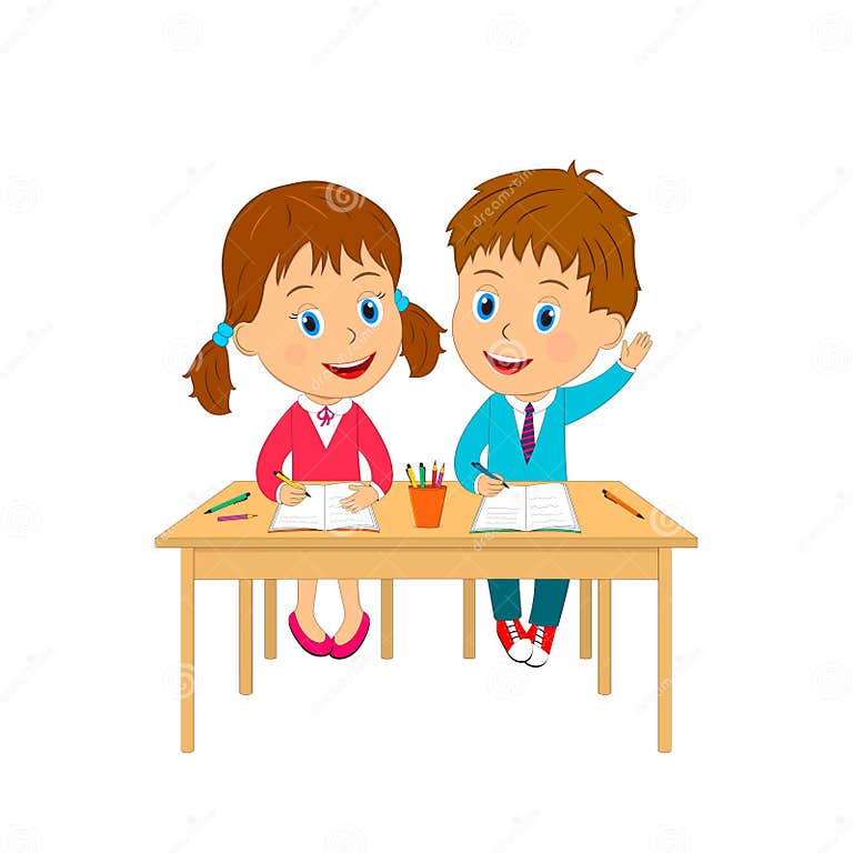 Cartoon Kids Study at the Table Stock Vector - Illustration of learn ...