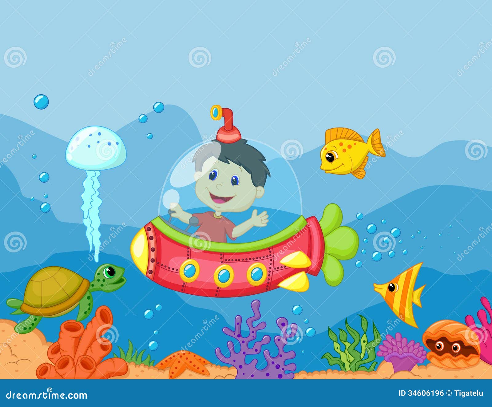 Cartoon A Kids In The Submarine Vector Illustration | CartoonDealer.com ...