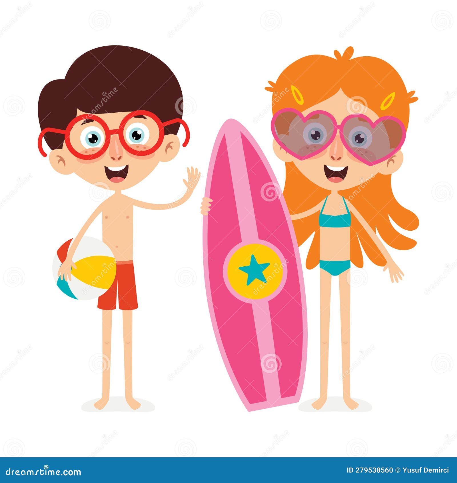 Cartoon Kids in Summer Suit Stock Illustration - Illustration of beach ...