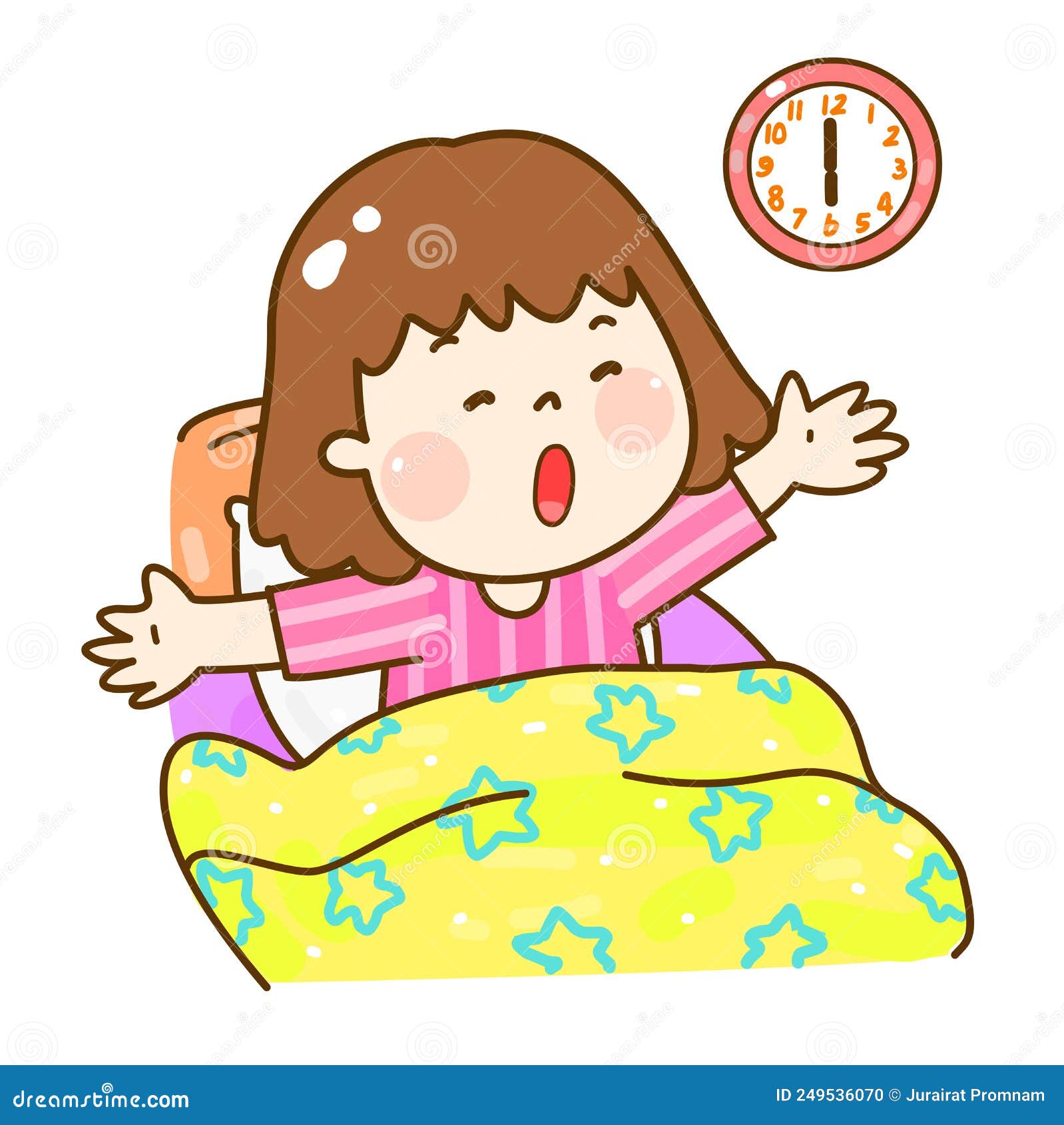 Cartoon Kids Wake Up and Sit on the Bad. Stock Illustration ...