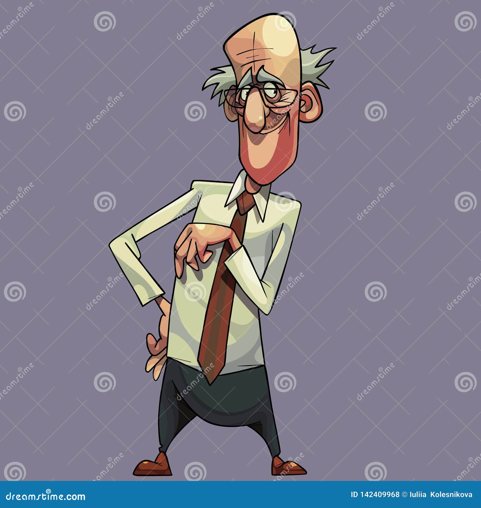 Cartoon Kind Grandfather With Glasses Dressed In Shirt And Tie Stock