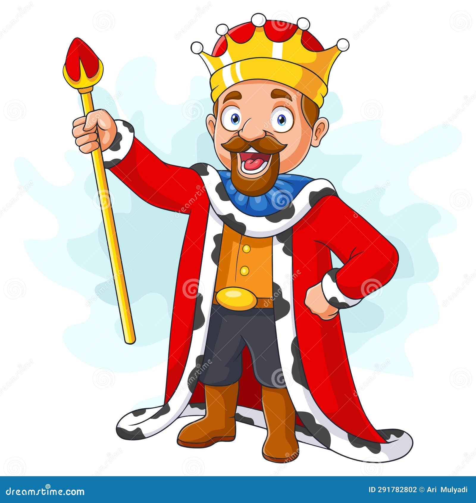 Cartoon King Holding a Golden Scepter Stock Illustration - Illustration ...