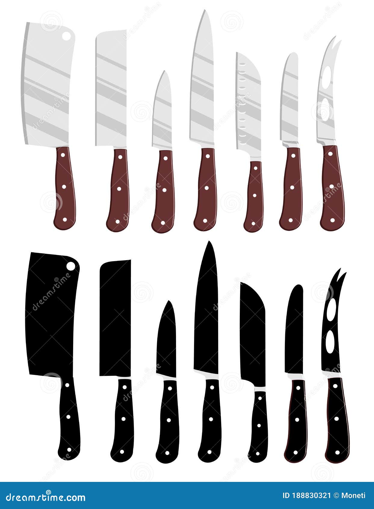 Cartoon Kitchen Knives And Kitchen Knives Black Silhouettes Isolated Chef Cook Drawing Knife