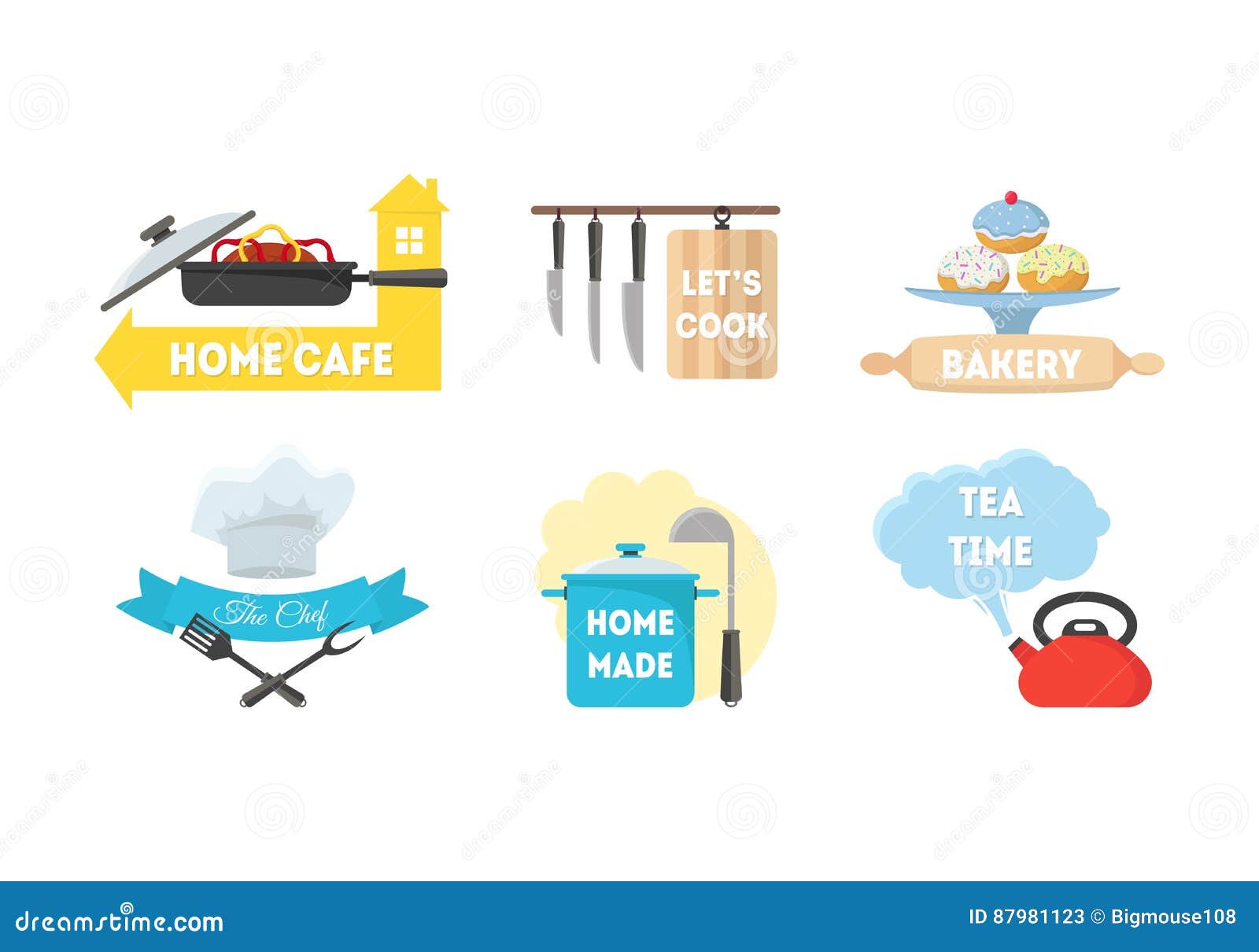 Cartoon Kitchen Labels Set. Vector Stock Vector - Illustration of ...