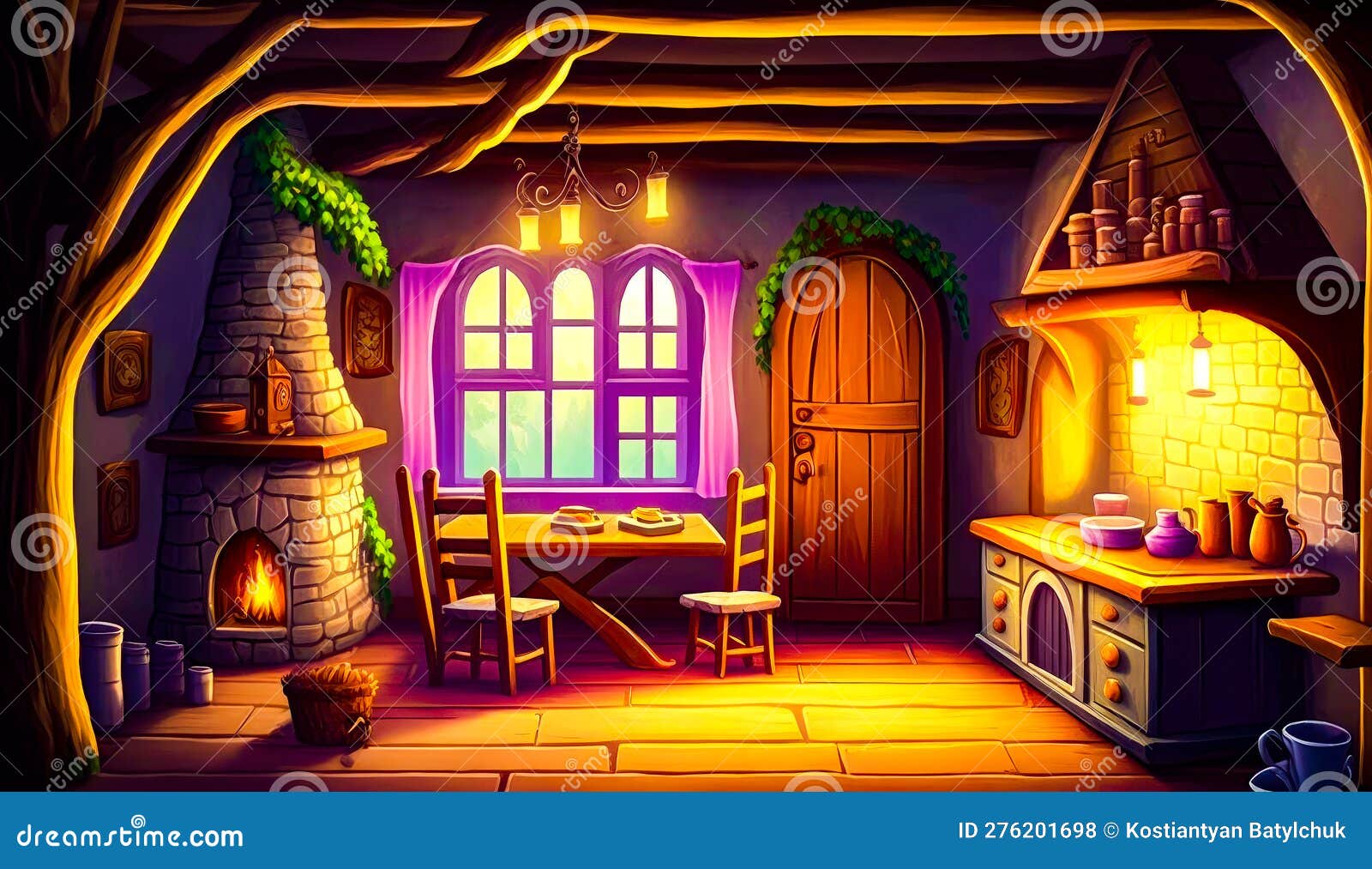 Cartoon Kitchen with Table, Oven, and Stove Top Oven. Generative AI ...