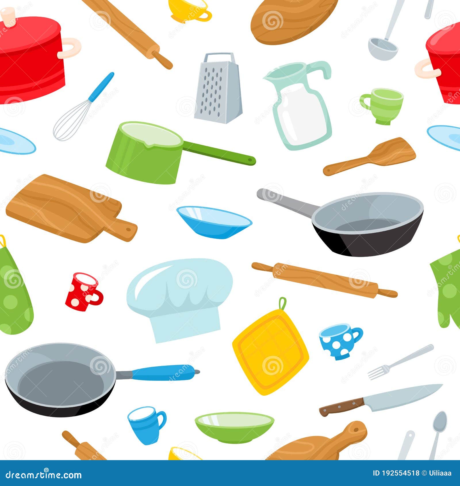 Cartoon Kitchen Tools Seamless Pattern Isolated on White. Stock Vector ...