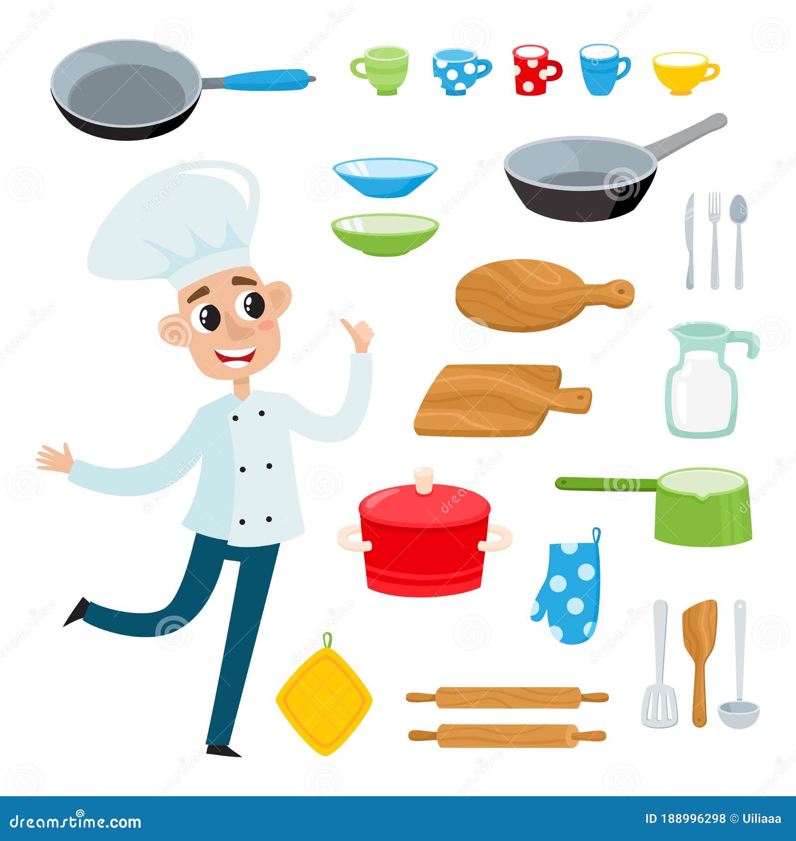 Cartoon Kitchen Tools Set Isolated on White. Stock Vector ...