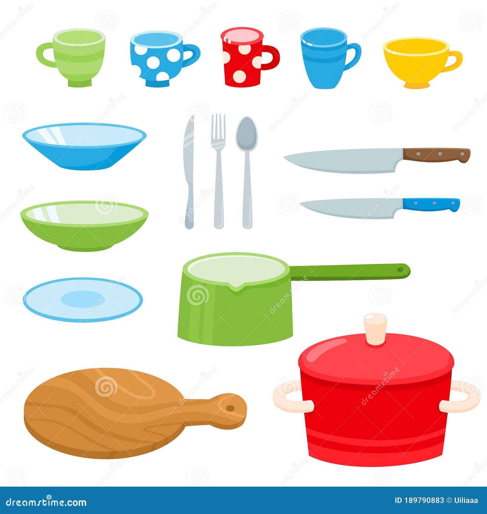 Cartoon Kitchen Tools Set Isolated on White Stock Illustration ...