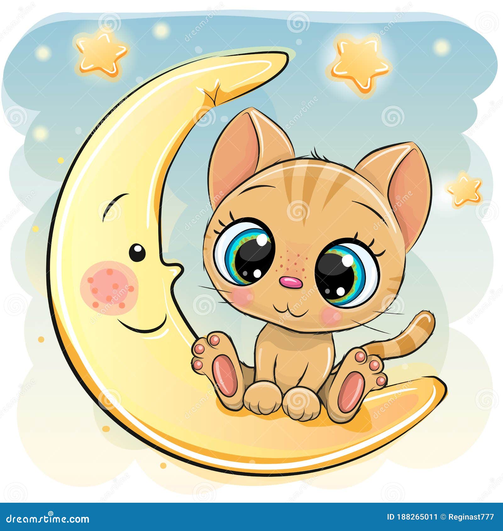 Cartoon Kitten is Sitting on the Moon Stock Vector - Illustration of ...