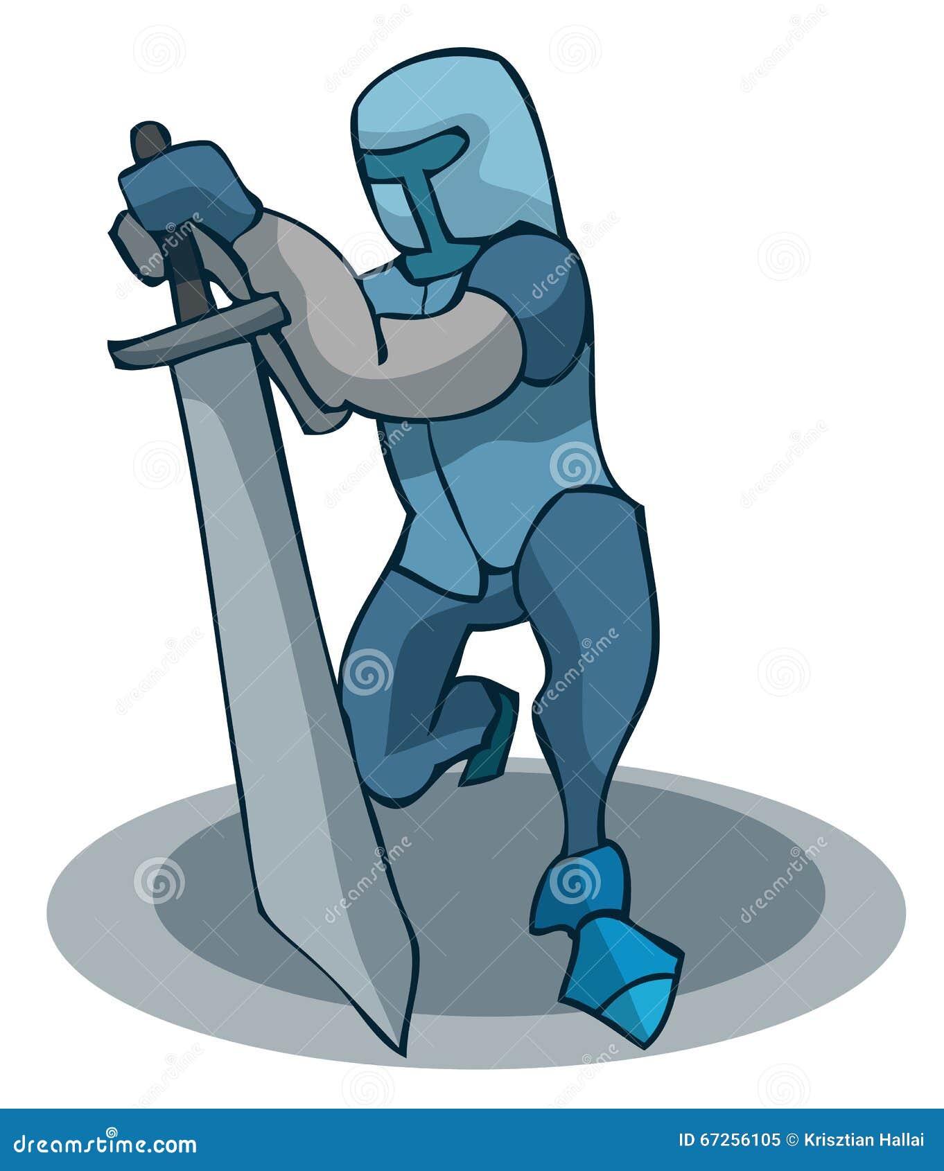 Cartoon Kneeling Knight with a Sword. Stock Vector - Illustration of ...