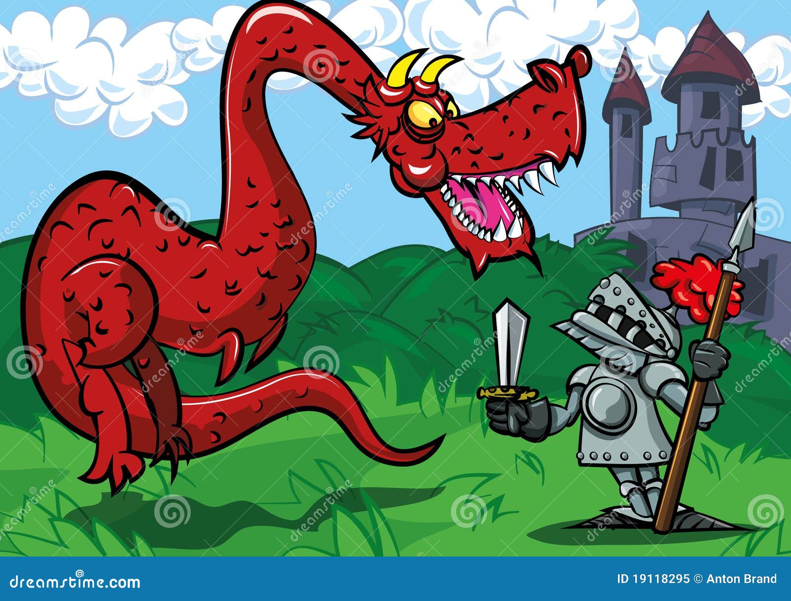 Cartoon Knight With Fierce Dragon | CartoonDealer.com #90110019