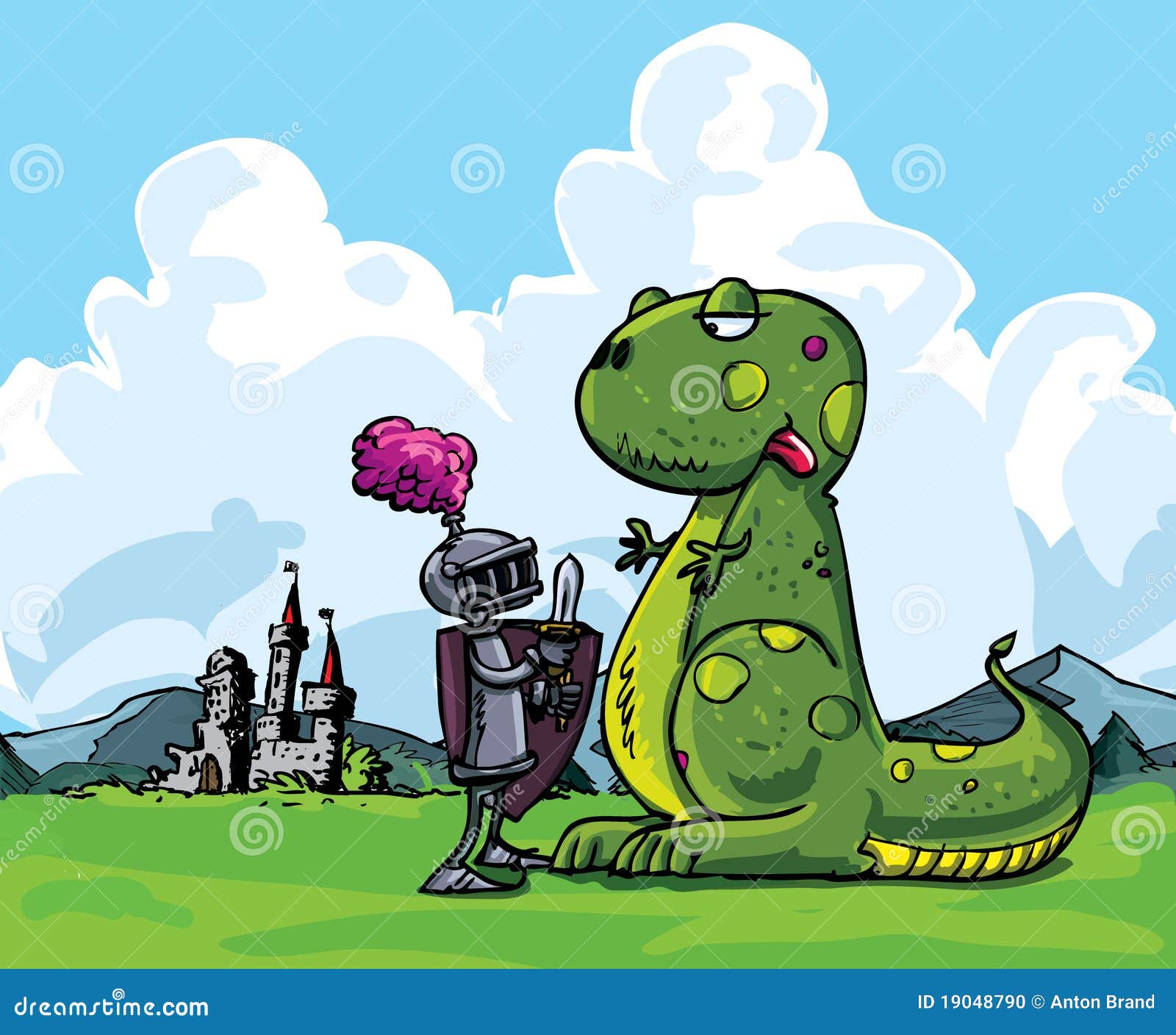 Cartoon Of A Knight Facing A Fierce Dragon Vector Illustration ...