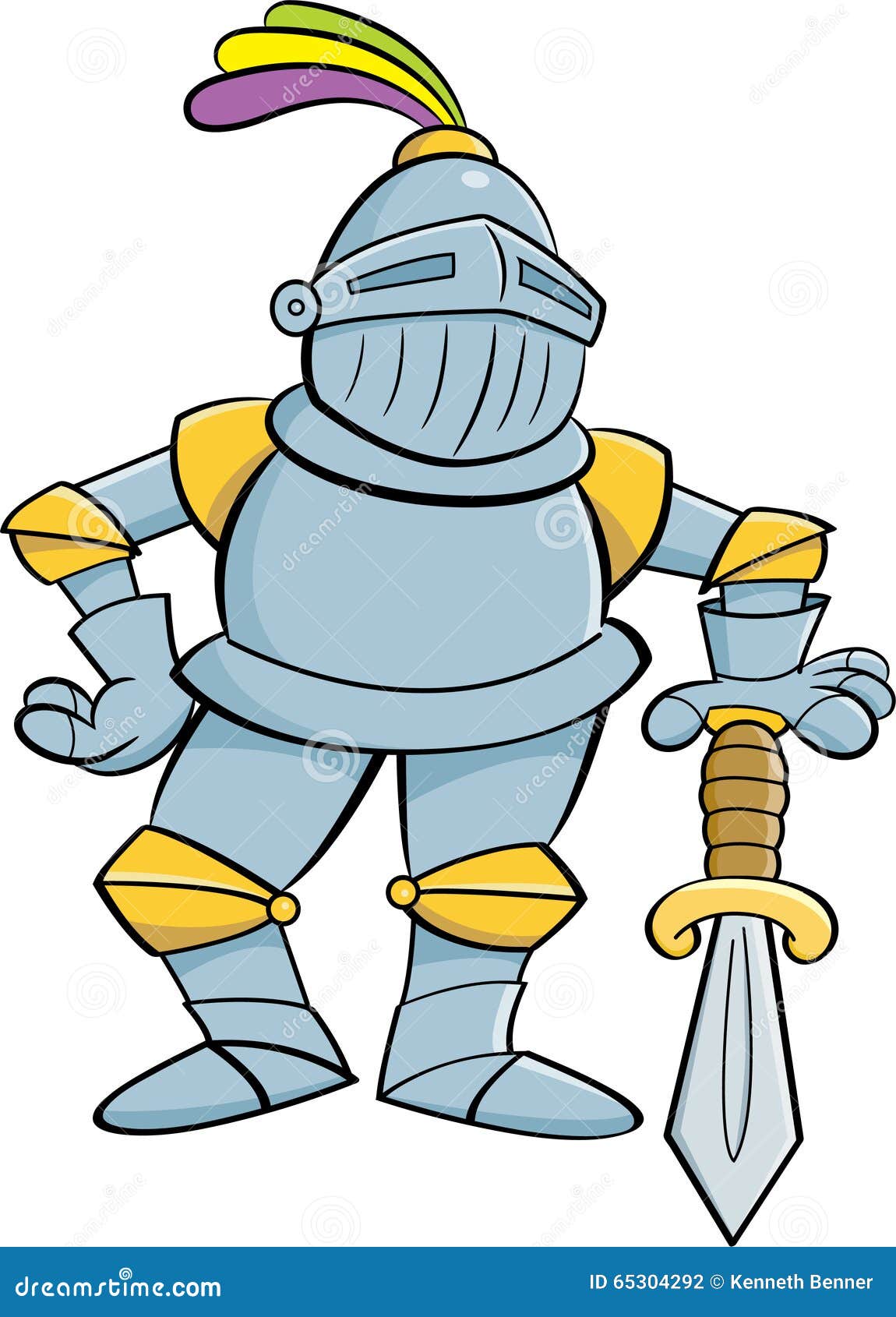 Cartoon Knight Leaning on a Sword. Stock Vector - Illustration of ...