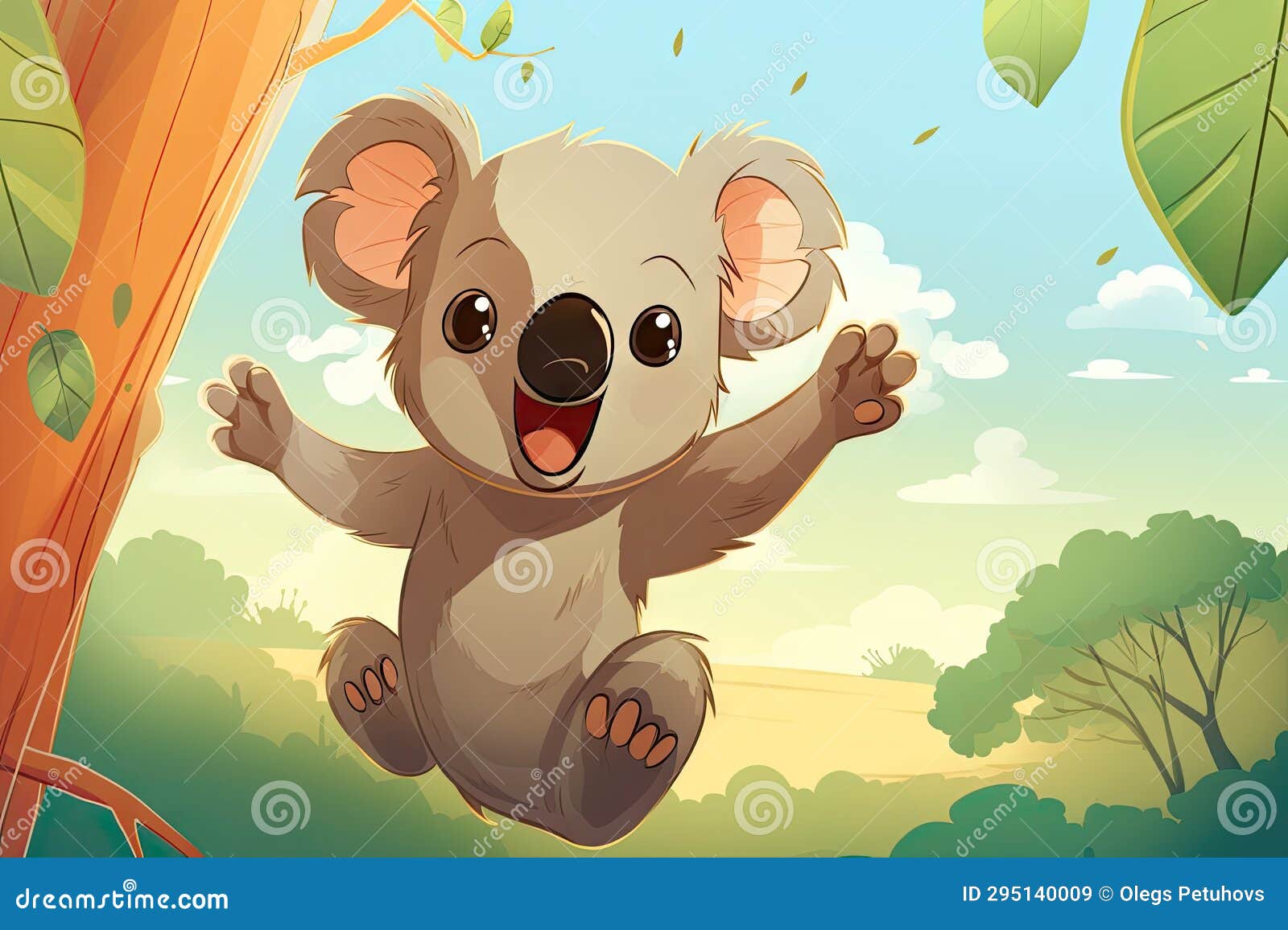 A Cartoon Koala Bear Hanging from a Tree in a Forest. Generative Ai ...