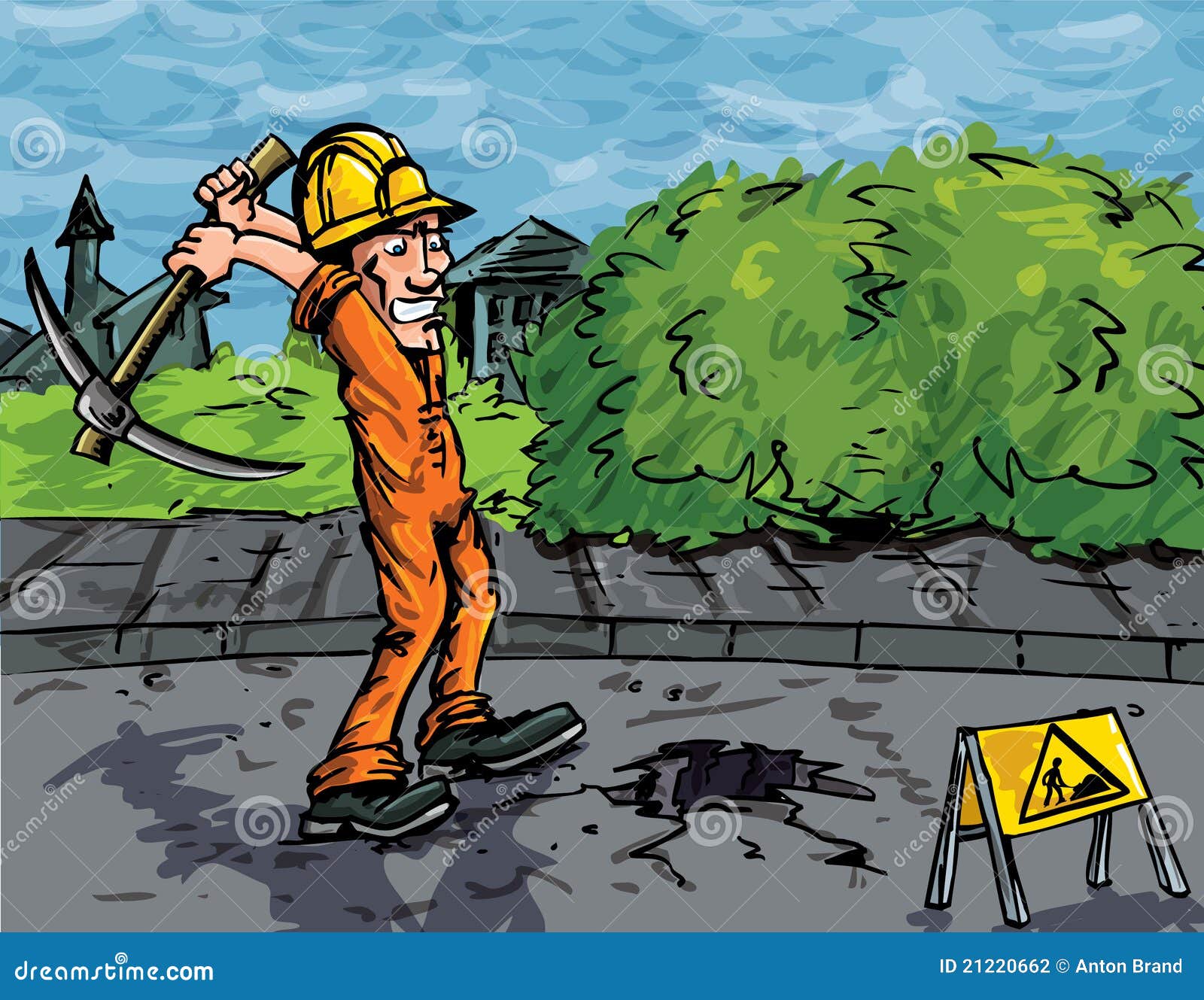 Cartoon of Labourer Using a Pick Axe Stock Vector - Illustration of ...