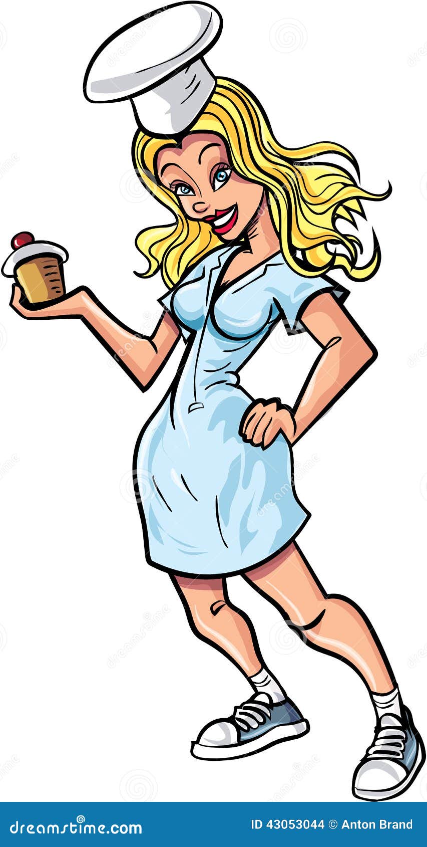 Cartoon Lady Baker with a Cup Cake Stock Illustration - Illustration of ...