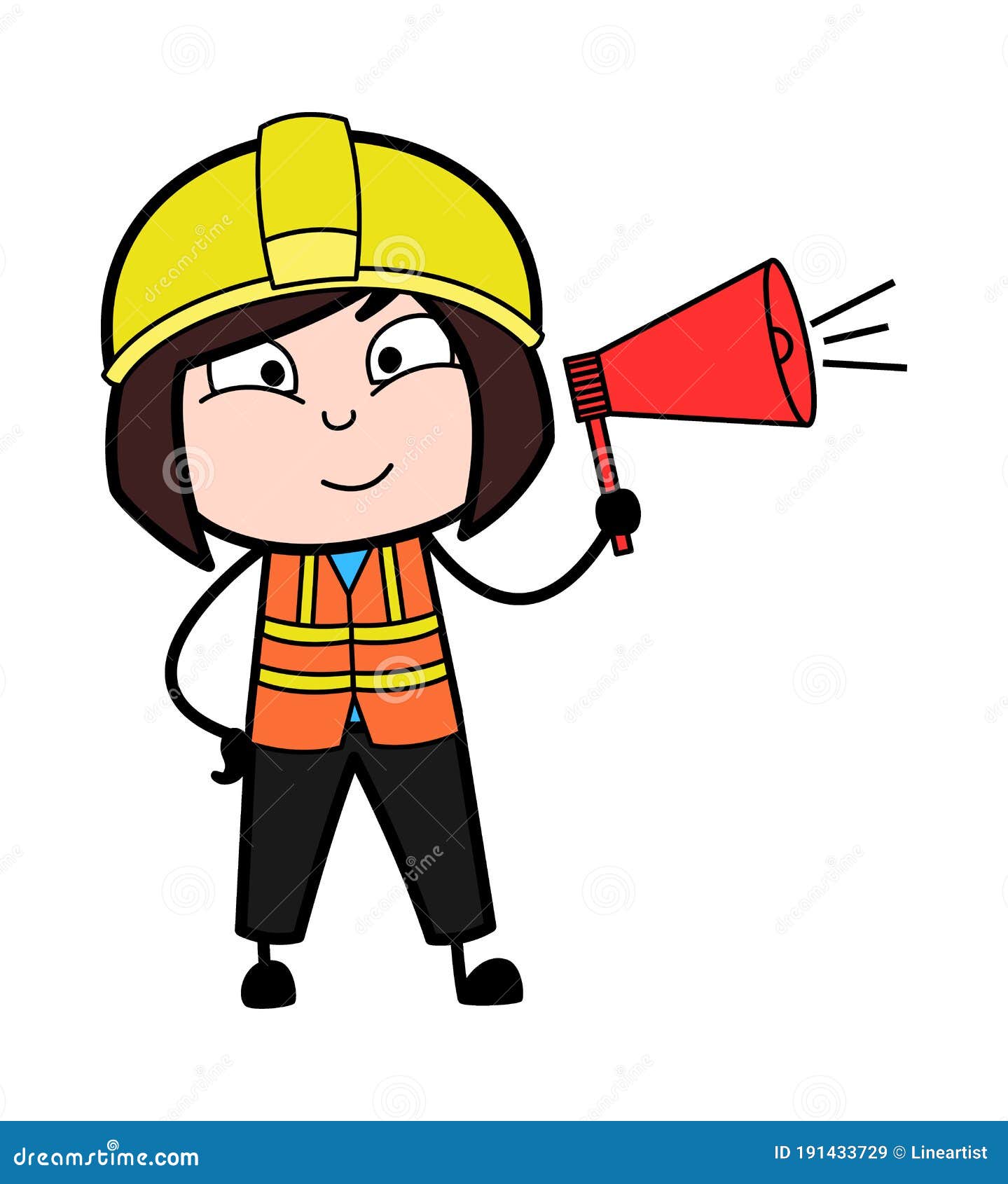 Cartoon Lady Engineer Announcing with Loudhailer Stock Vector ...