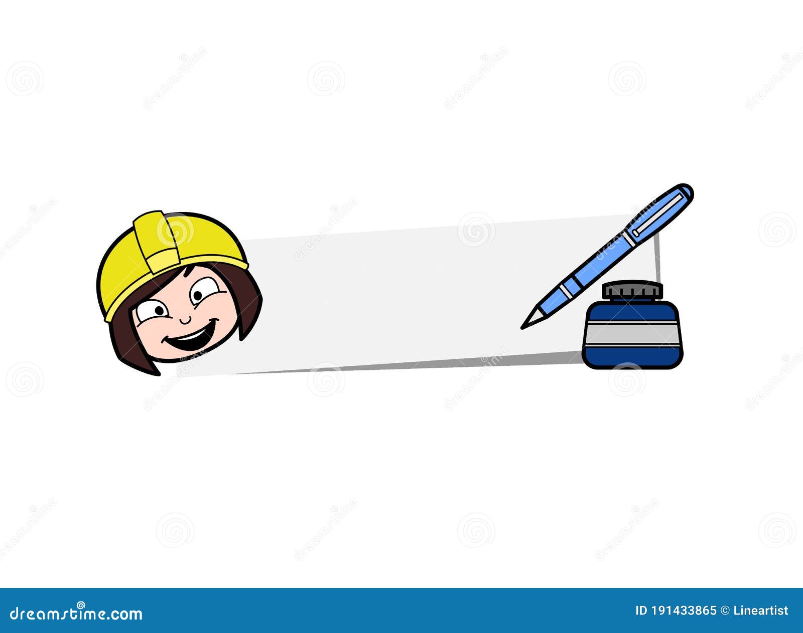 Cartoon Lady Engineer with Banner and Pen Stock Illustration ...