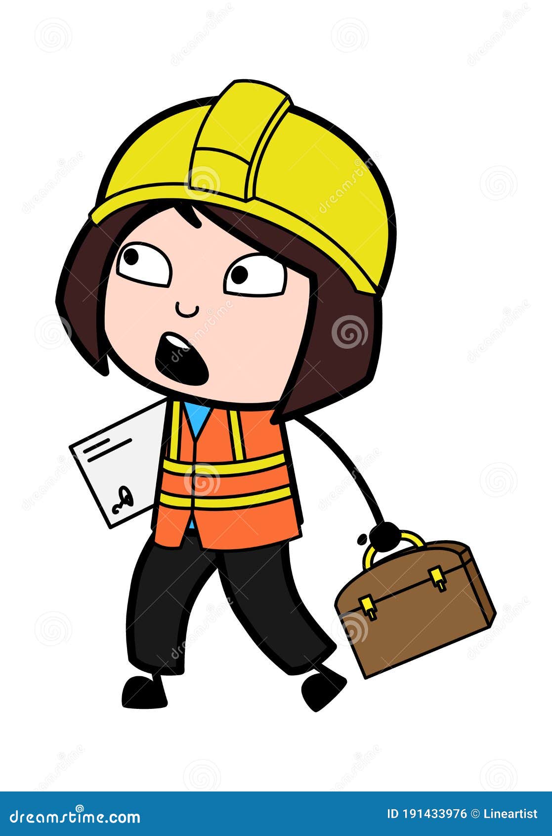 Cartoon Lady Engineer Going To Office Stock Illustration - Illustration ...