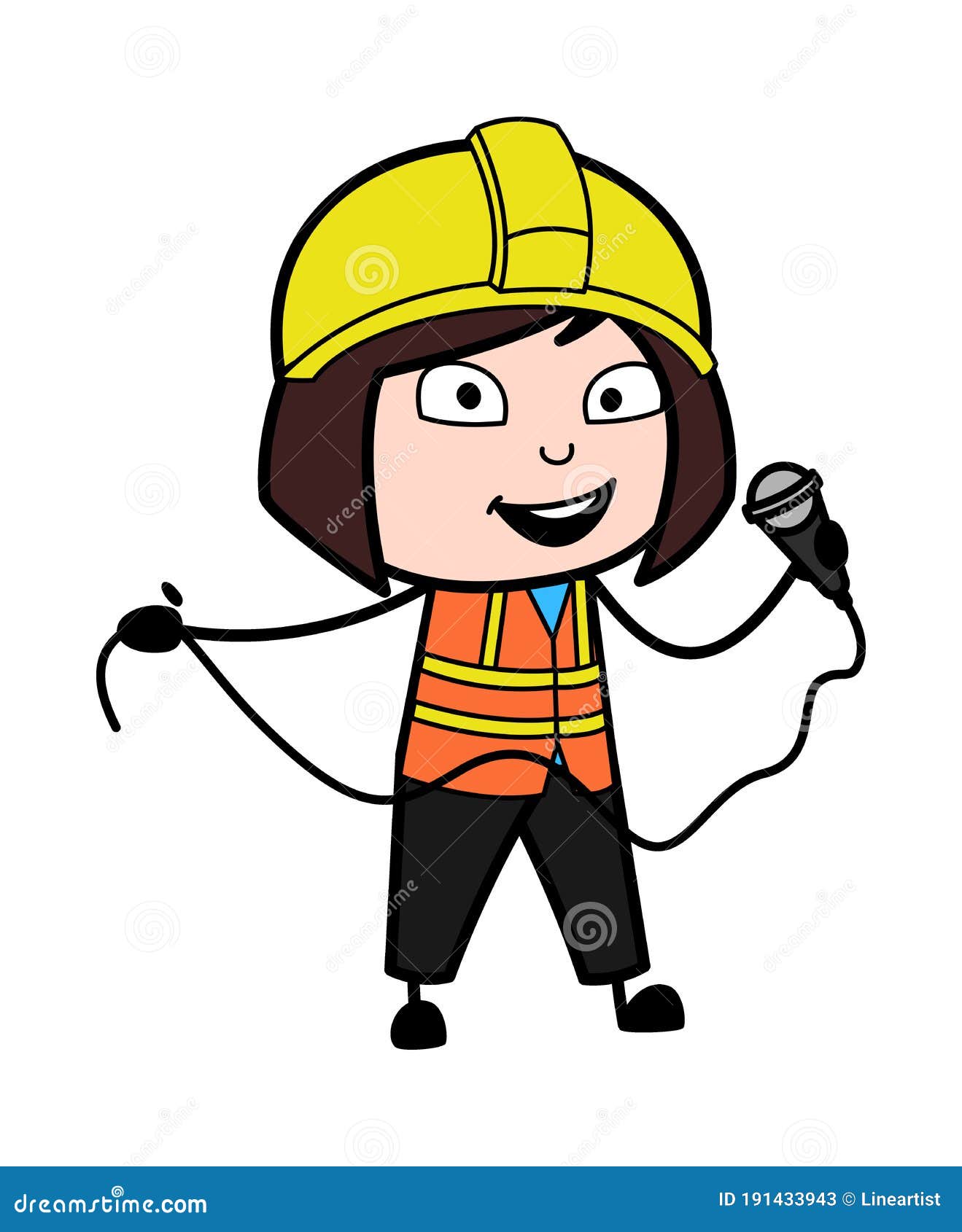 Cartoon Lady Engineer Holding Mic Stock Illustration - Illustration of ...