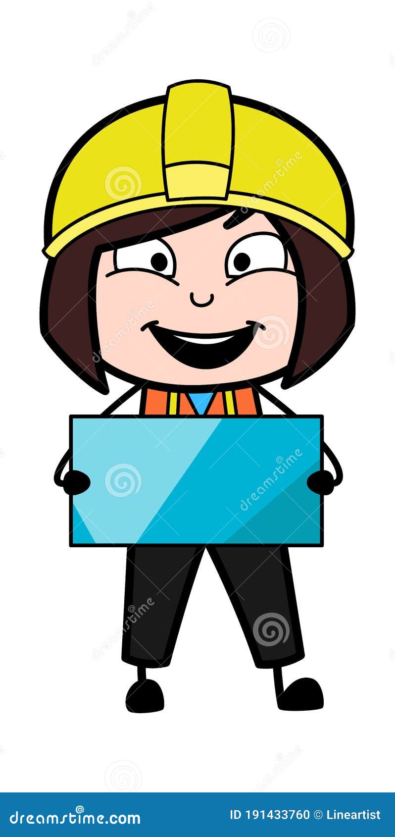 Cartoon Lady Engineer Holding a Shiny Banner Stock Illustration ...