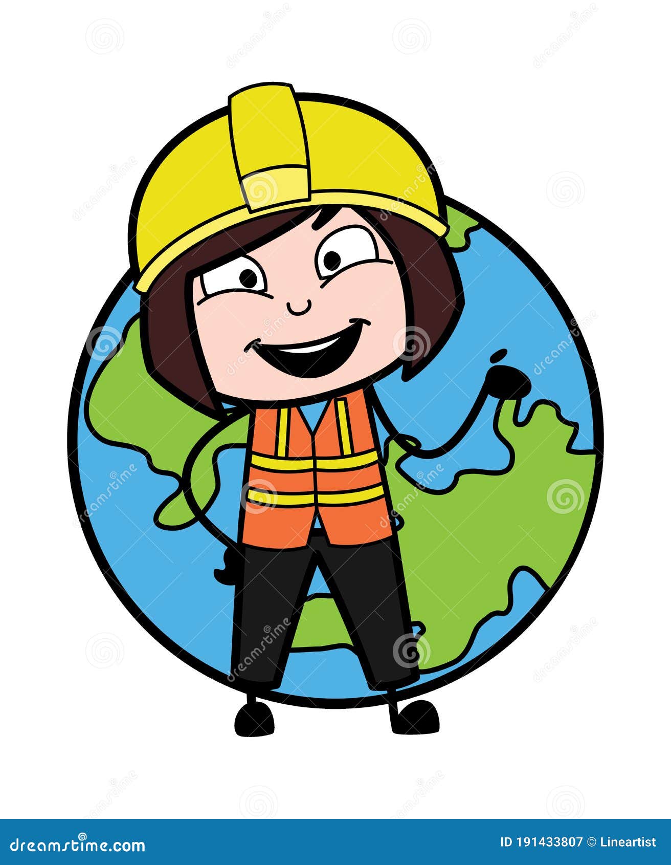 Cartoon Lady Engineer with Planet Earth Stock Illustration ...