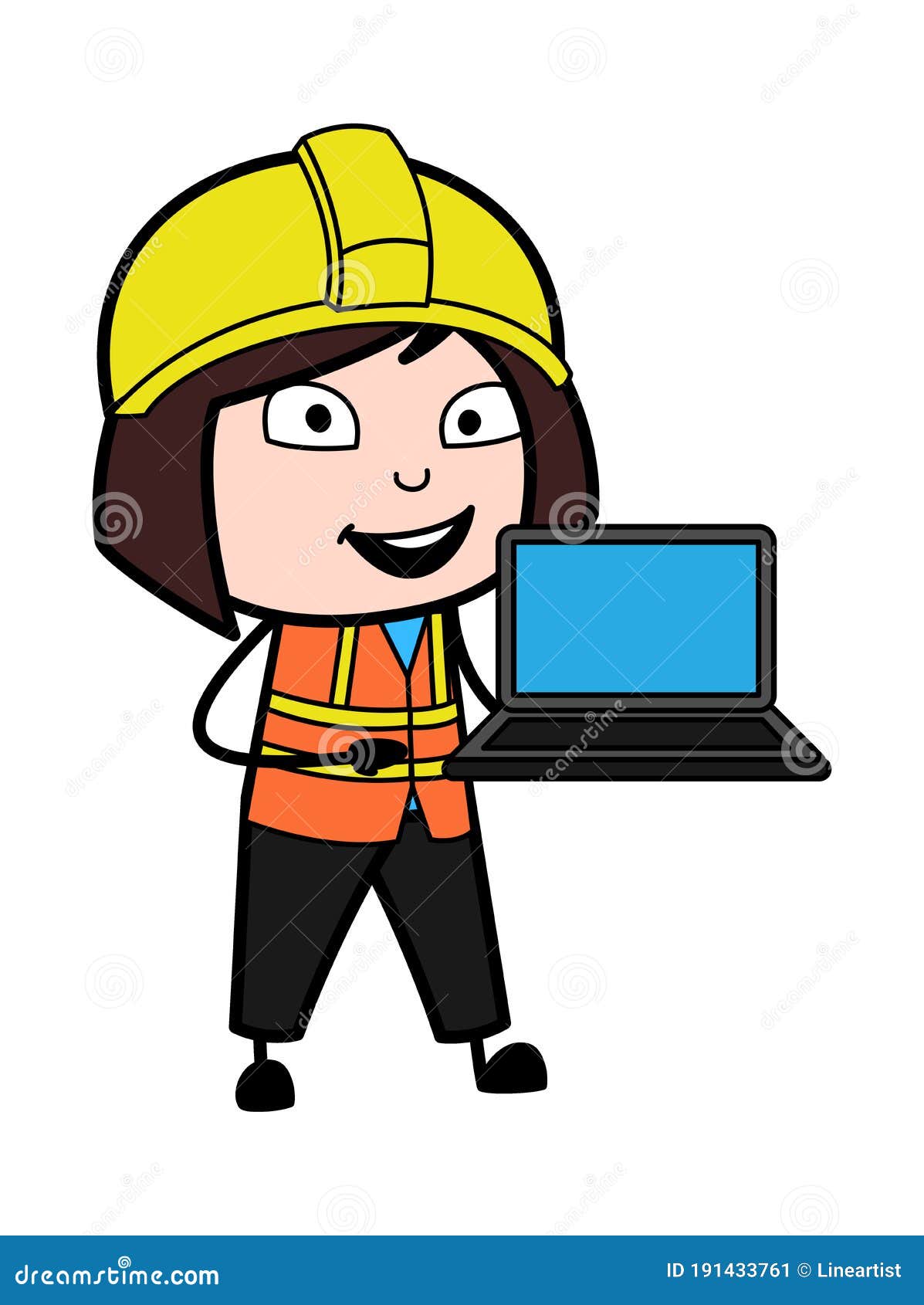 Cartoon Lady Engineer Presentation on Laptop Stock Illustration ...