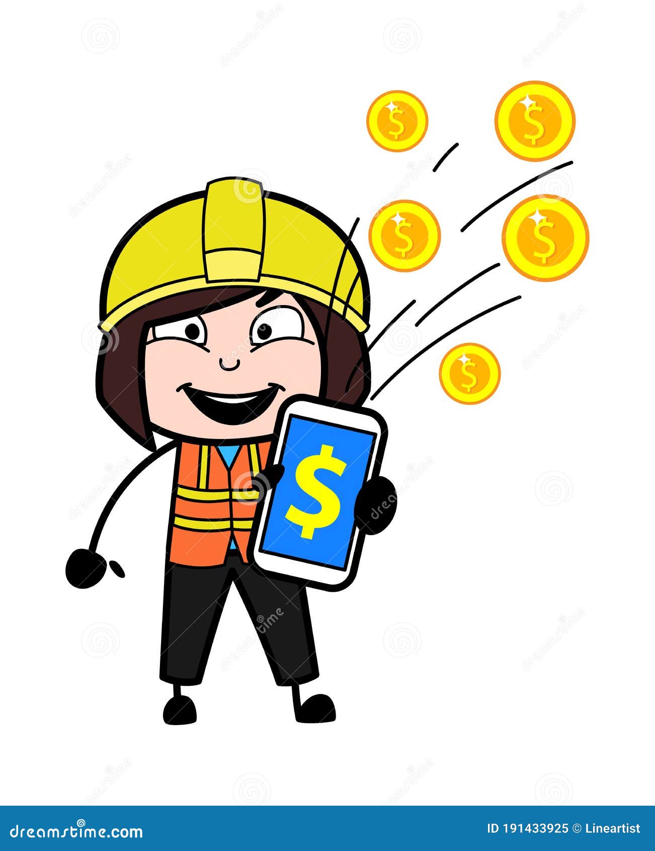 Cartoon Lady Engineer Showing Mobile Money Stock Illustration ...