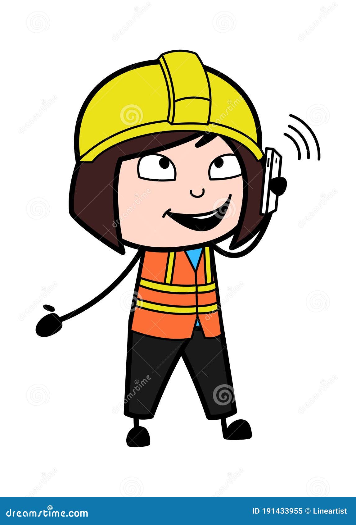 Cartoon Lady Engineer Talking on Cell Phone Stock Illustration ...