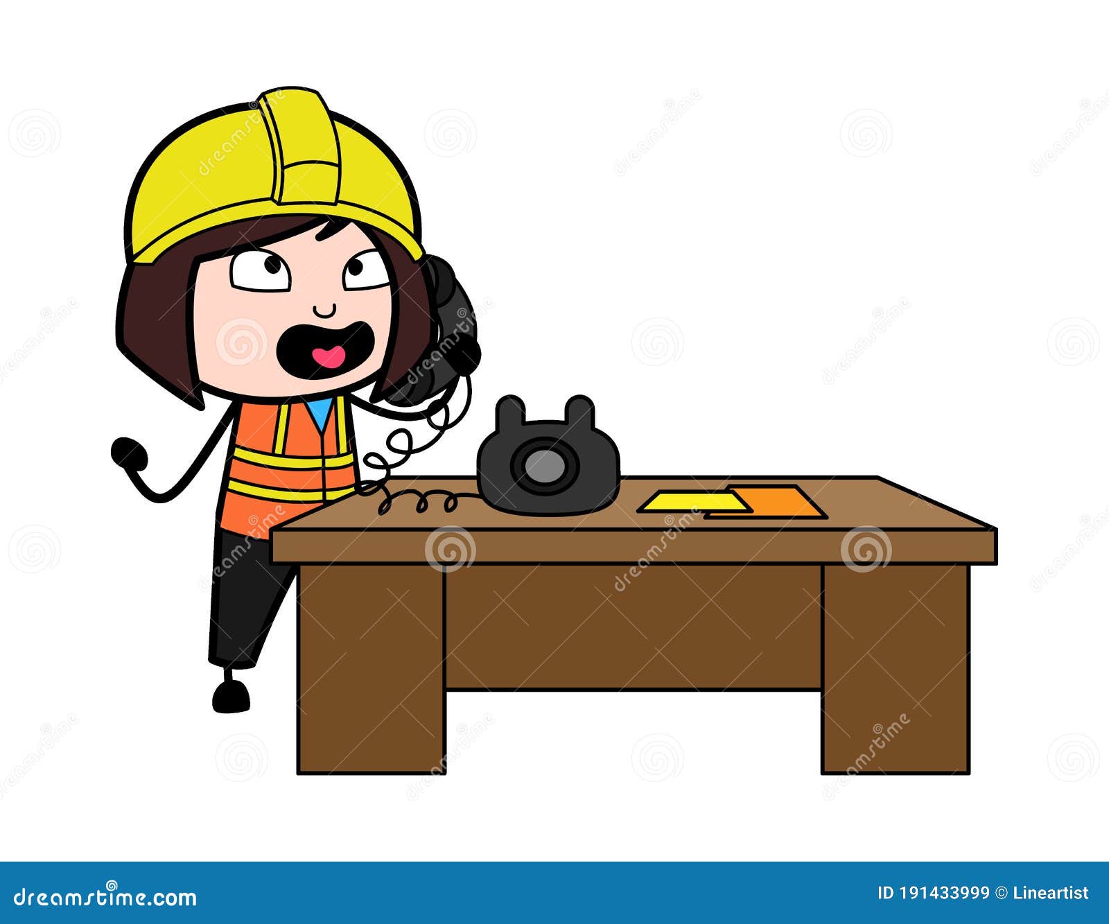 Cartoon Lady Engineer Talking on Phone Stock Illustration ...