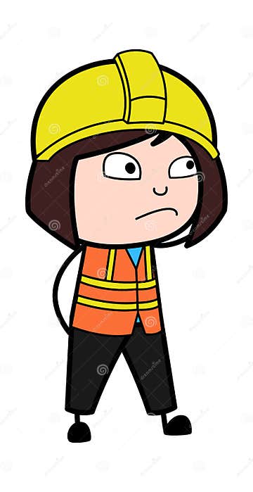 Cartoon Lady Engineer Thinking in Confusion Stock Illustration ...