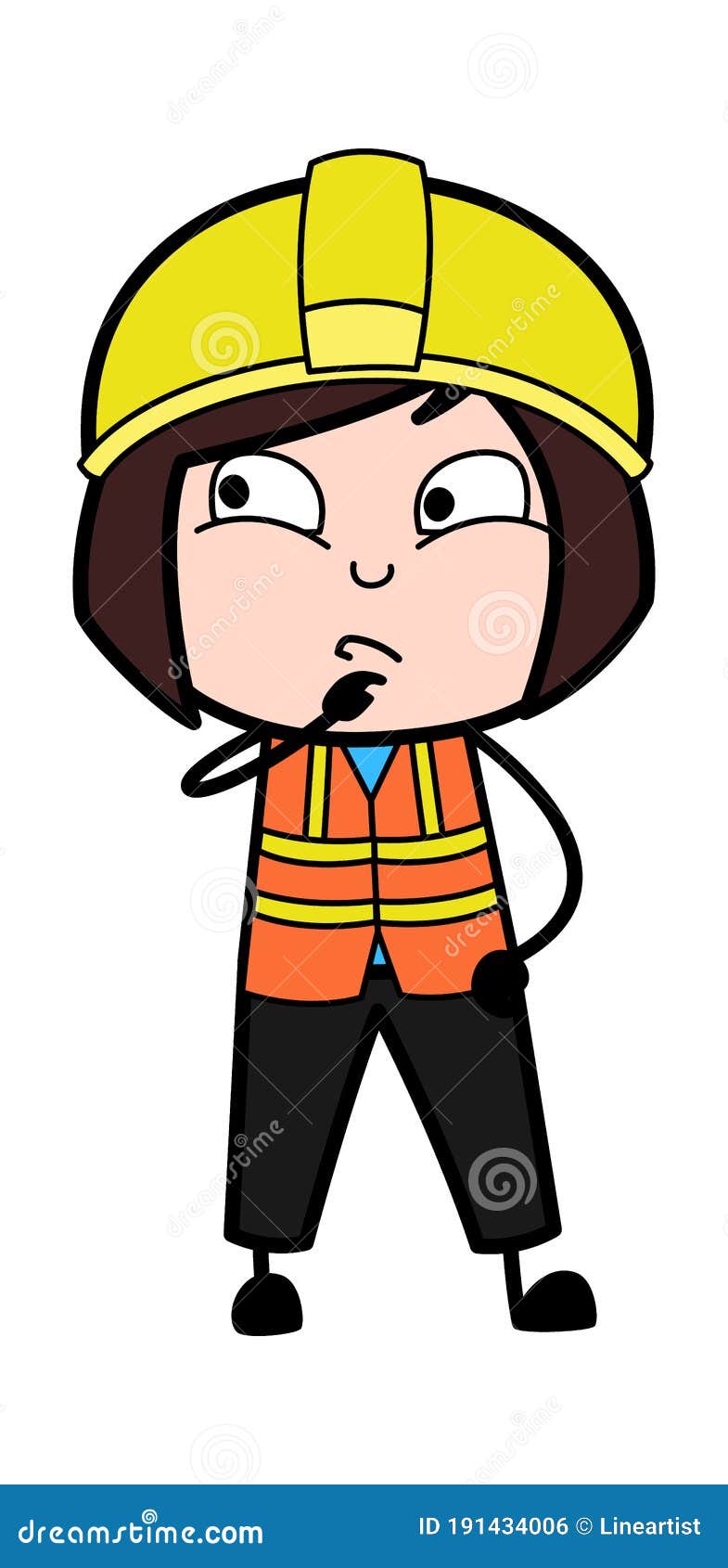 Cartoon Lady Engineer Thinking Seriously Stock Illustration ...