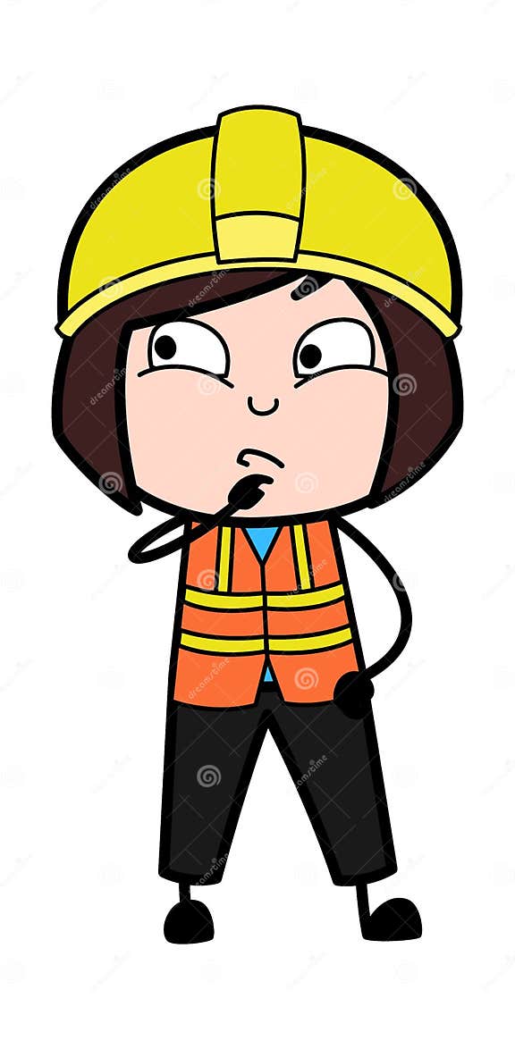 Cartoon Lady Engineer Thinking Seriously Stock Illustration ...