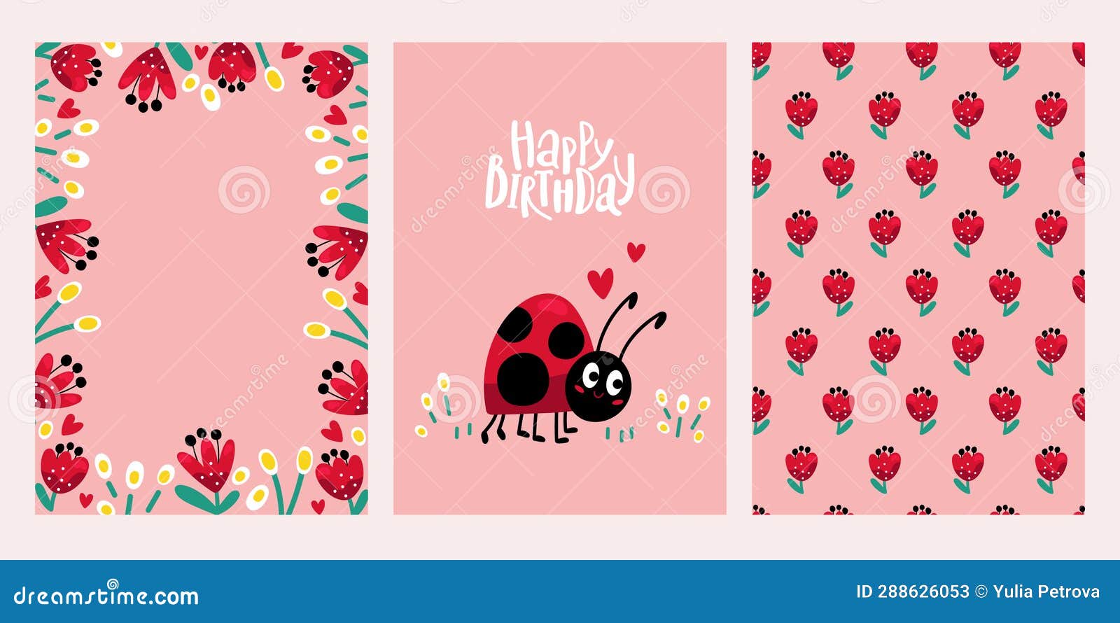 Cartoon Ladybug Cards in Vector Stock Illustration - Illustration of ...