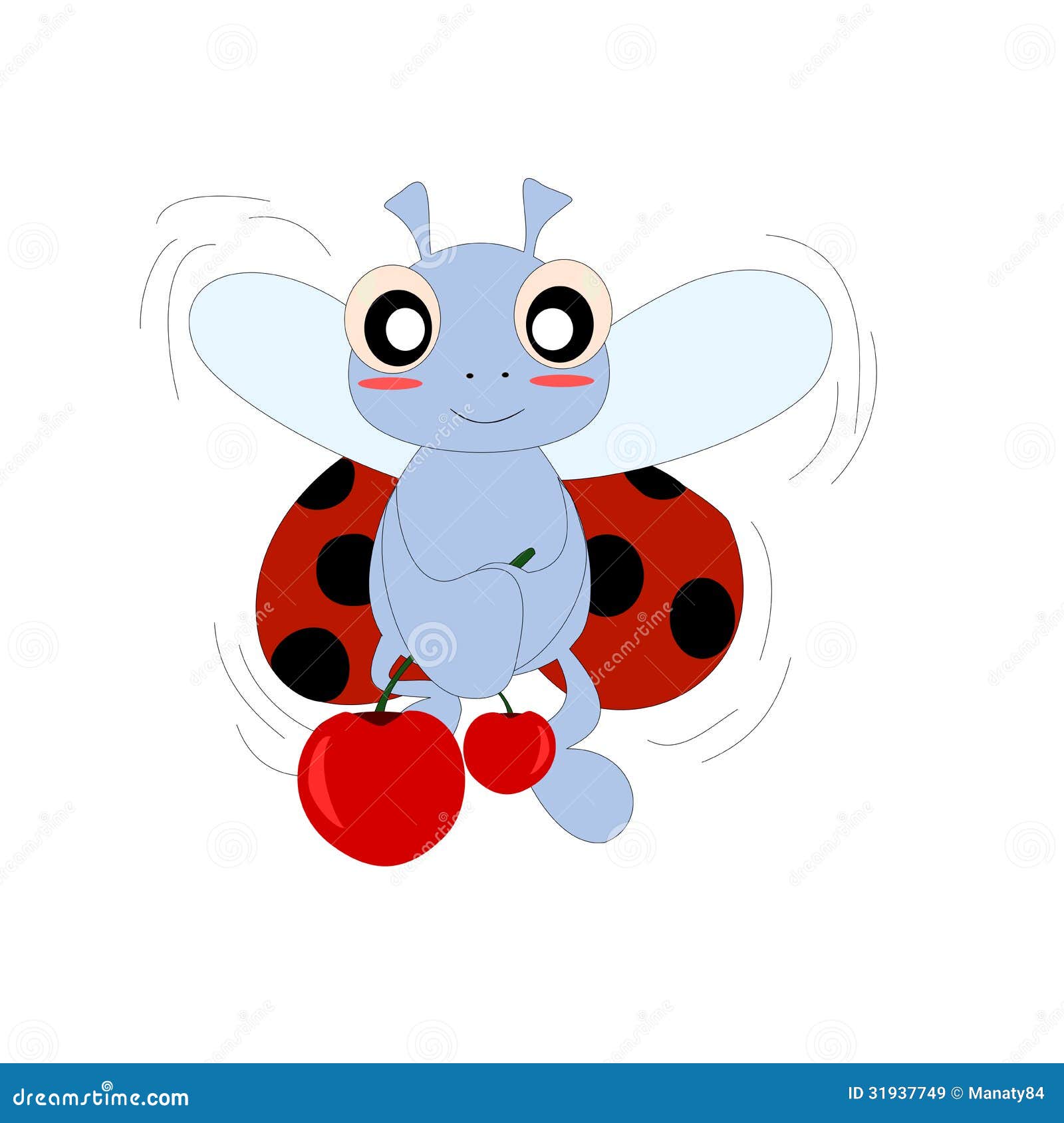 Cartoon Ladybug with Cherry Stock Vector - Illustration of eyes ...