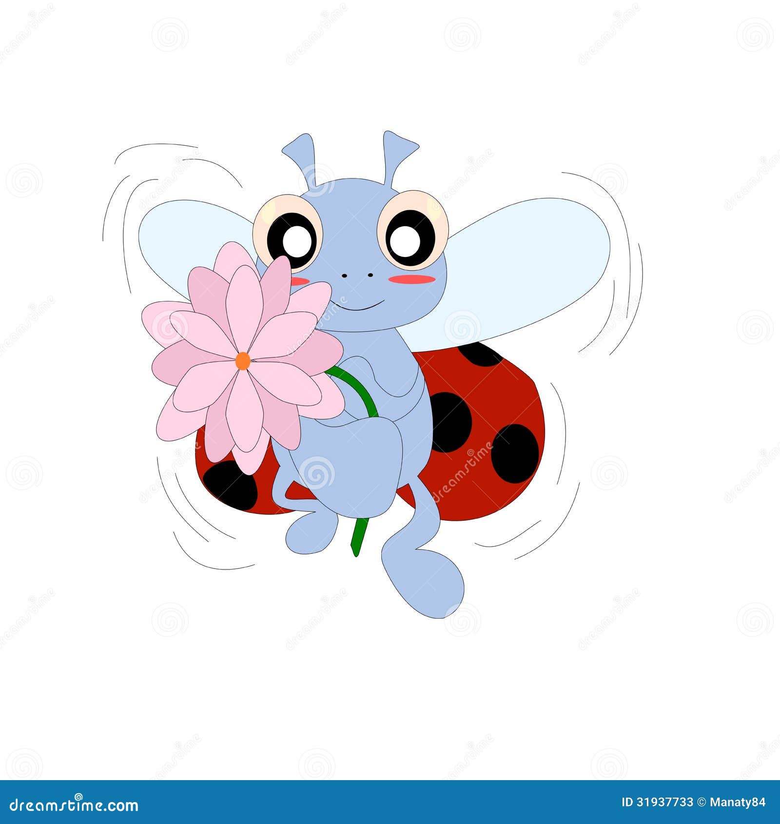 Cartoon Ladybug with Pink Flower Stock Vector - Illustration of holiday ...