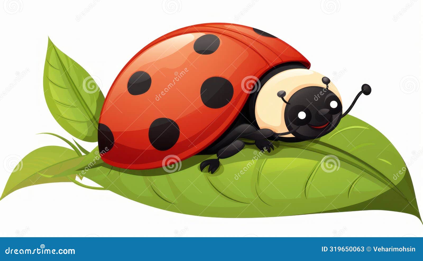 Cartoon Ladybug Sleeping on Leaf, Vector Illustration Stock ...